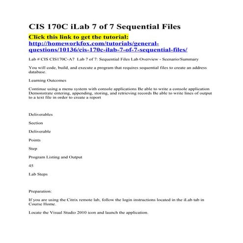 Cis 170 C Ilab 7 Of 7 Sequential Files Doc Programming Languages 5063