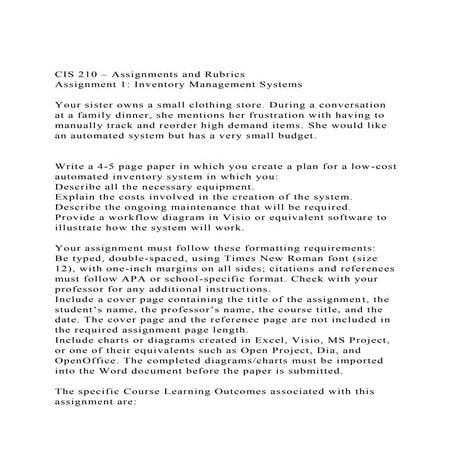 Cis 210 Assignments And Rubricsassignment 1 Inventory Managdocx