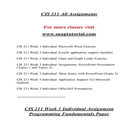Cis 211 Exceptional Education - snaptutorial.com | Computer Software and Applications | Computing