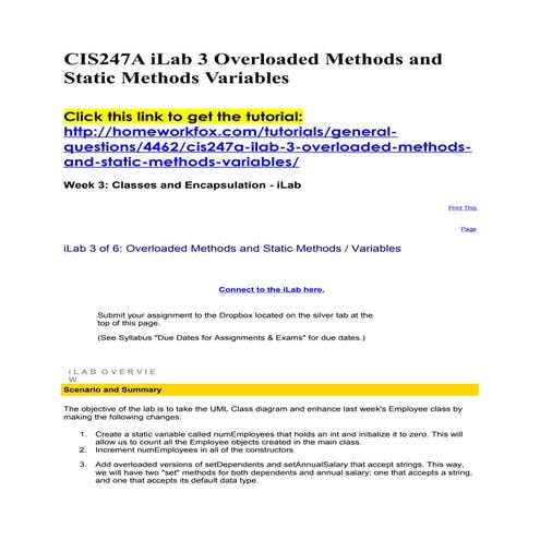 Cis247 a ilab 3 overloaded methods and static methods variables | PDF