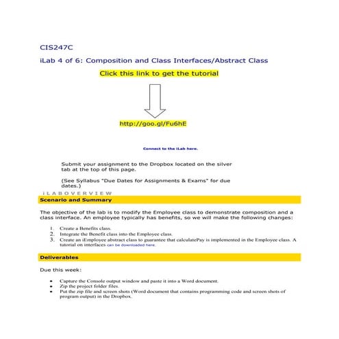 CIS 247C iLab 4 of 7: Composition and Class Interfaces | DOCX | Programming Languages | Computing