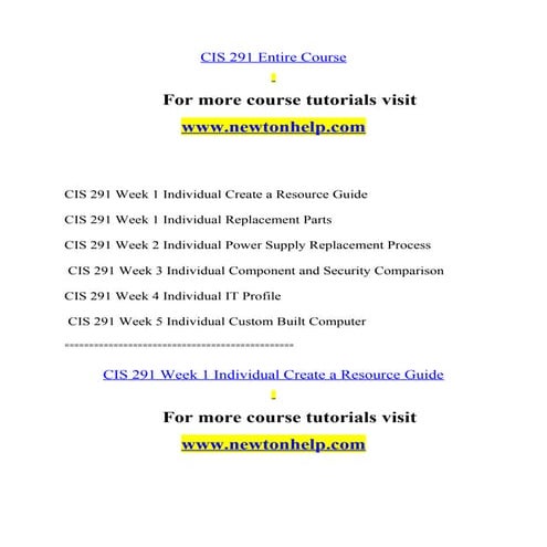 CIS 291 Life of the Mind/newtonhelp.com | PDF