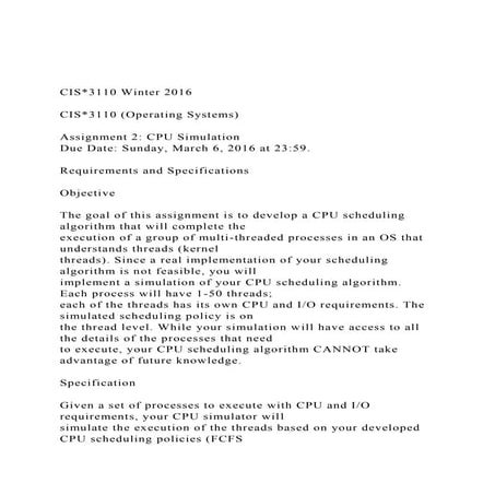 CIS3110 Winter 2016CIS3110 (Operating Systems) Assig.docx