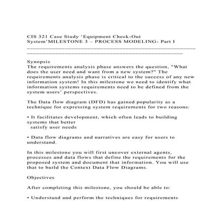 CIS 321 Case Study ‘Equipment Check-Out System’MILESTONE 3 – PRO.docx