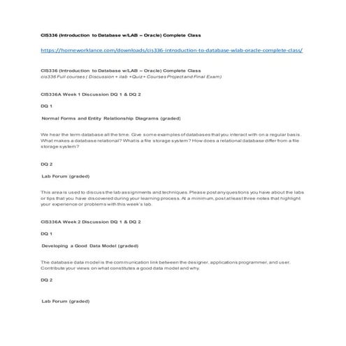 Cis336 (introduction to database w lab oracle) complete class | PDF
