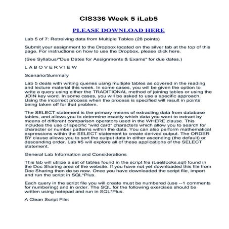 Cis336 week 5 i lab5 | PDF