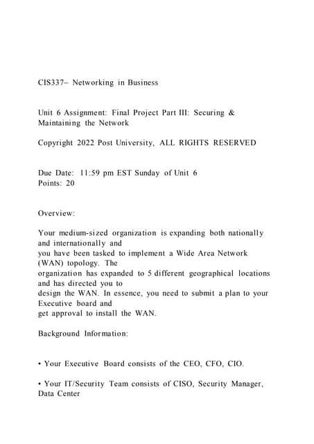 CIS337– Networking in Business Unit 6 Assignment Final | PDF CIS337– Networking in Business Unit 6 Assignment Final | PDF