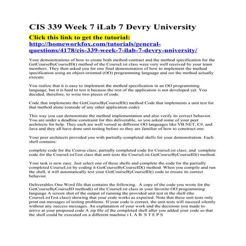 Cis339 week 7 i lab 7 devry university