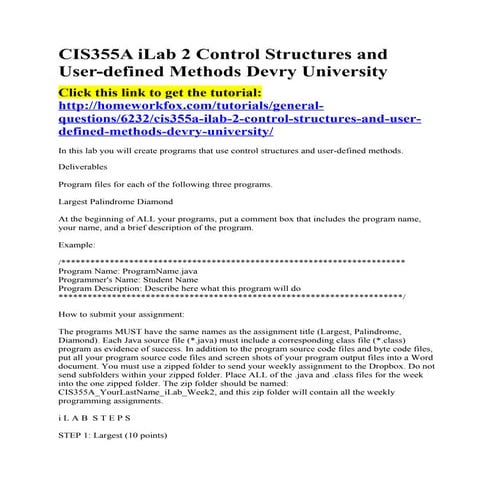 Cis355 A Ilab 2 Control Structures And User Defined Methods Devry University Pdf