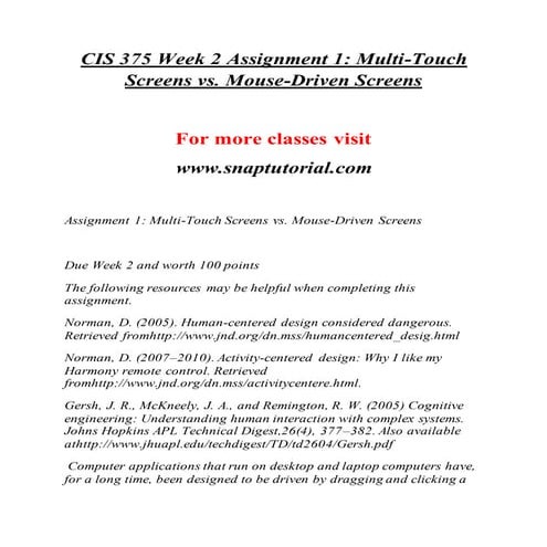 Cis 375 Success Begins / snaptutorial.com