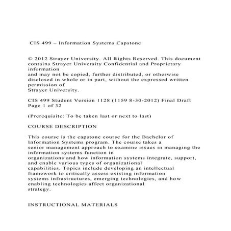 CIS 499 – Information Systems Capstone © 2012 Strayer.docx