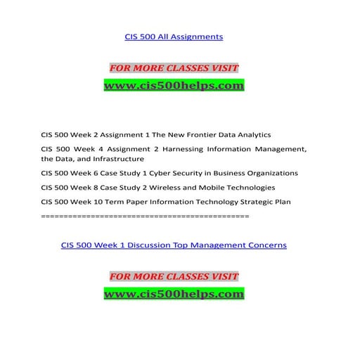 CIS 500 HELPS Lessons in Excellence--cis500helps.com