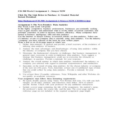 Cis 500 Week 2 Assignment 1 Strayer New Pdf