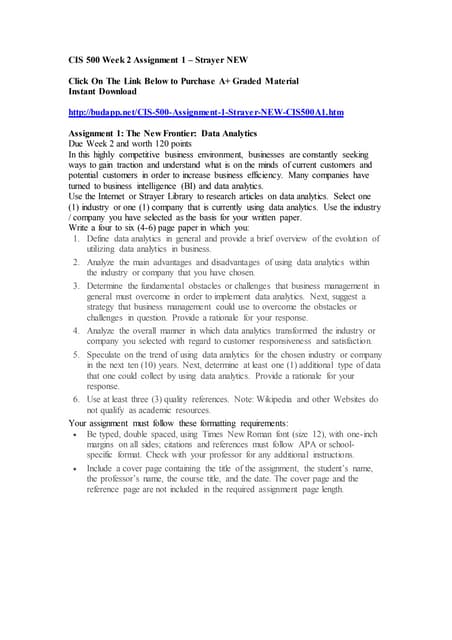 Cis 500 Week 2 Assignment 1 Strayer New Pdf