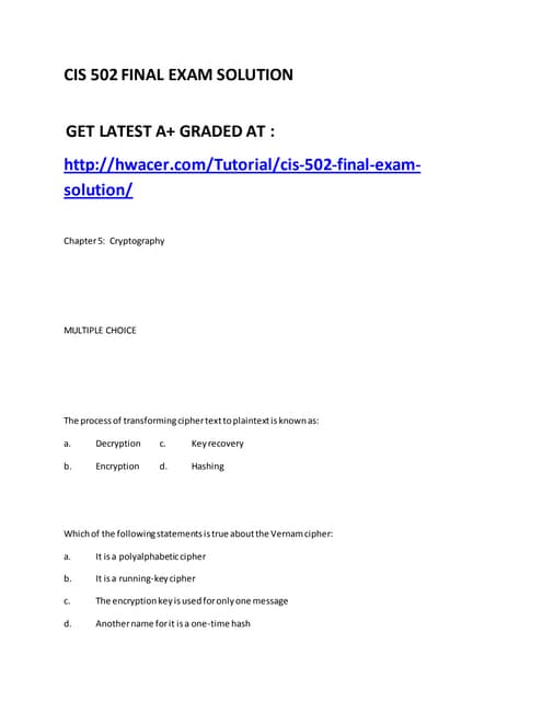 Cis 502 final exam solution | DOCX | Technology & Computing Cis 502 final exam solution | DOCX | Technology & Computing