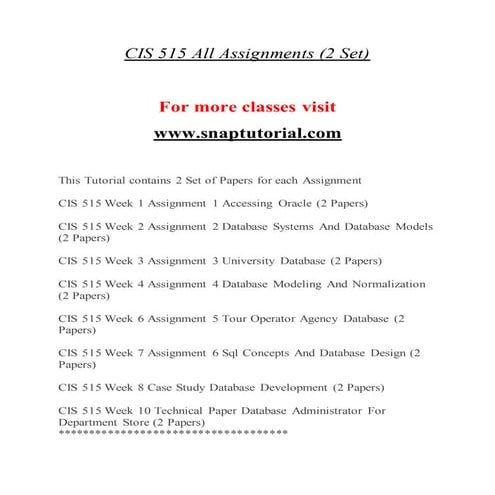CIS 515 Education Organization / snaptutorial.com