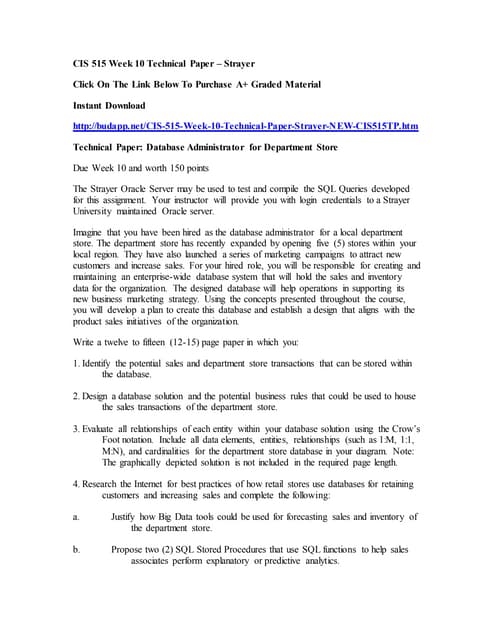 Strayer Cis 515 Week 2 Assignment 2 Database Systems And Database Models Pdf