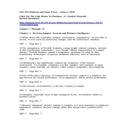 Cis 519 midterm and final exam – strayer new | DOCX