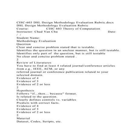 CISC-603 DSL Design Methodology Evaluation Rubric.docxDSL Desi.docx | Educational Assessment ...