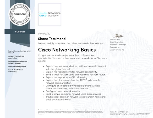 Cisco Networking Certificate Pdf Computer Networking Computing
