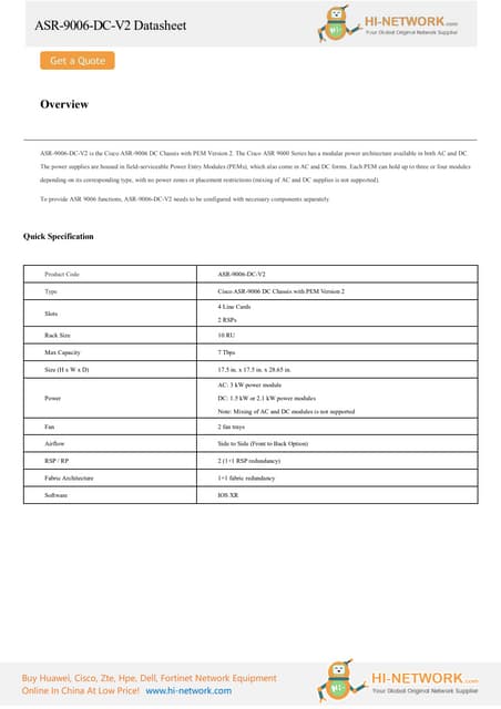 Cisco Asr 9006 Dc V2 Datasheet Pdf
