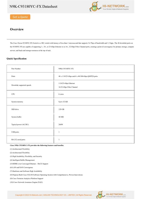 cisco-n9k-c93240yc-fx2-datasheet.pdf | Computing | Technology & Computing