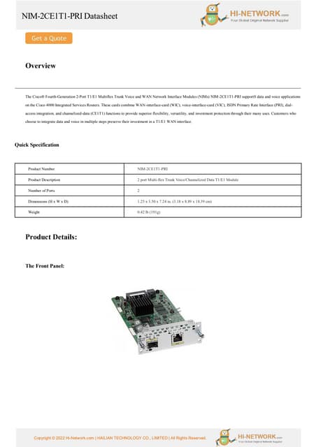cisco-nim-1mft-t1&e1-datasheet.pdf | Computer Networking | Computing