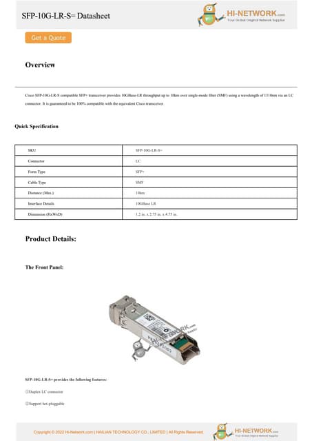 cisco-sfp-10g-zr-datasheet.pdf | Computer Networking | Computing