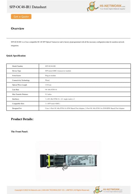 cisco-sfp-oc12-lr1-datasheet.pdf | Computing | Technology & Computing