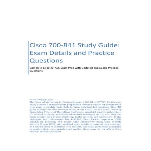Cisco 700-841 Study Guide: Exam Details and Practice Questions | PDF