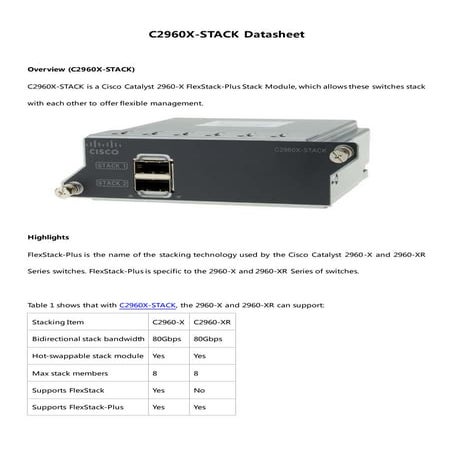 Cisco catalyst 2960 x flexstack-plus stack module datasheet | DOCX ...