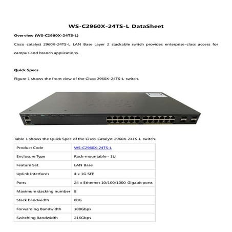 Cisco catalyst 2960 x flexstack-plus stack module datasheet