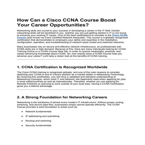Cisco CCNA Course Boost Your Career Opportunities | DOCX