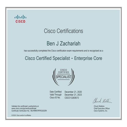 Cisco Certified Specialist - Enterprise Core certificate | PDF