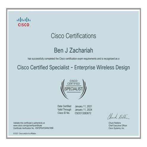 Cisco Certified Specialist - Enterprise Wireless Design certificate | PDF