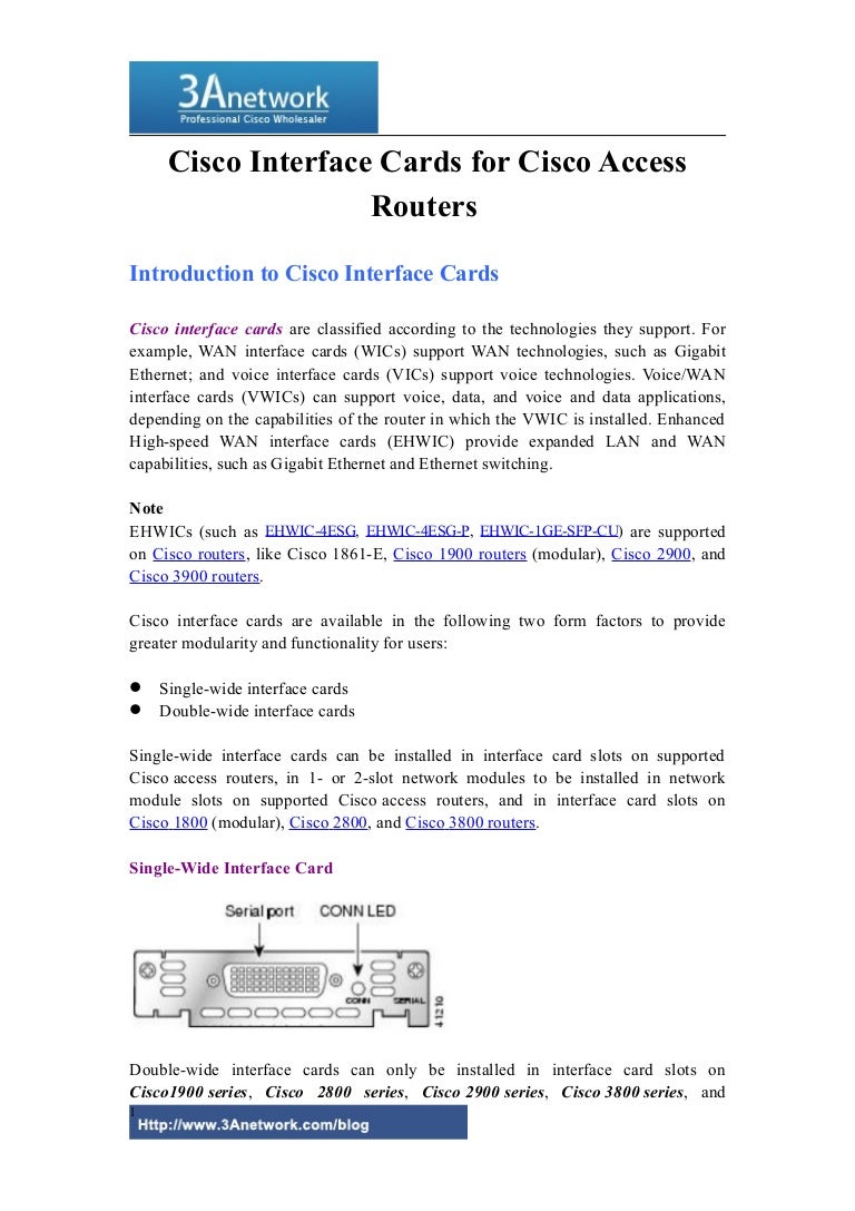 Cisco interface cards for cisco access routers