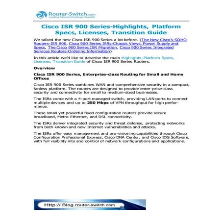 Cisco Isr 900 Series Highlights Platform Specs Licenses Transition Guide Docx Computer