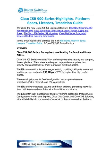 Cisco Isr 900 Series Highlights Platform Specs Licenses Transition Guide Docx Computer