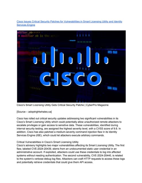 Cisco Issues Critical Security Patches For Vulnerabilities In Smart