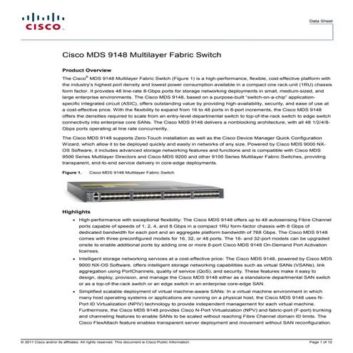 Cisco MDS 9148 Multilayer Fabric Switch | PDF