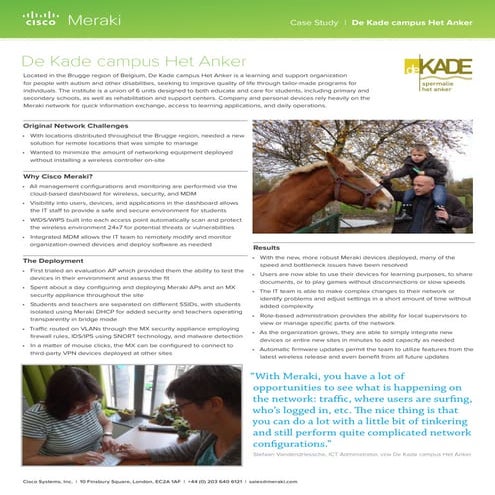 Cisco Meraki Case Study De Kade - education | PDF