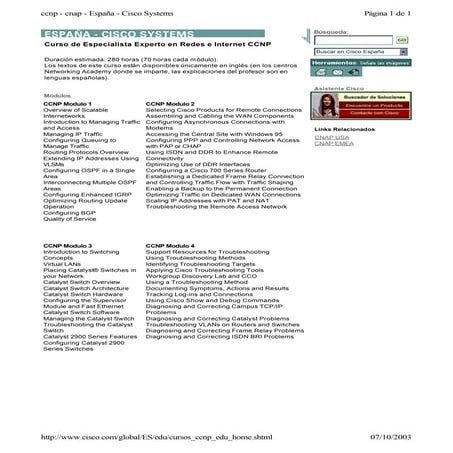 Cisco systems temario curso de especialista experto en redes e internet ccnp | PDF