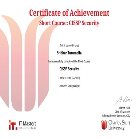Cissp security certificate of achievement | PDF