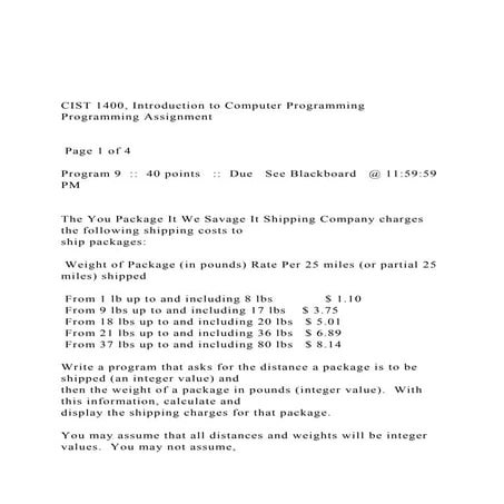 CIST 1400, Introduction to Computer Programming Programmi.docx