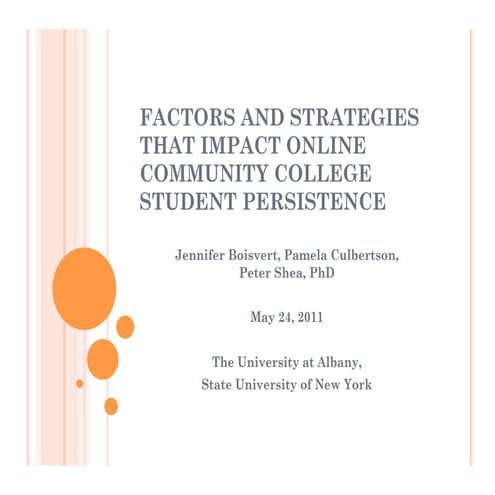 Factors & Strategies that impact online CC student persistence, | PDF