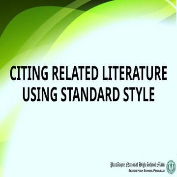 CITING RELATED LITERATURE USING STANDARD STYLE_COT 1.pptx