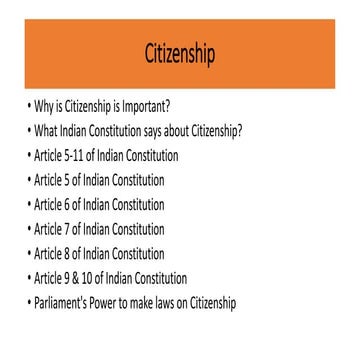 Why is Citizenship important? Parliaments power to make law on ...