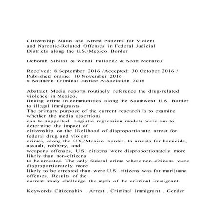 Citizenship Status and Arrest Patterns for Violentand Narcot | DOCX