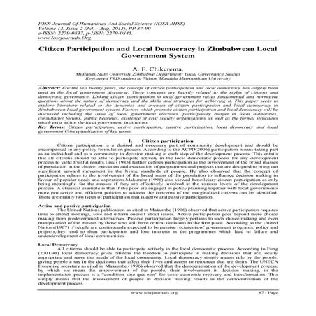 Citizens participation and local democracy in zimbabwean local ...