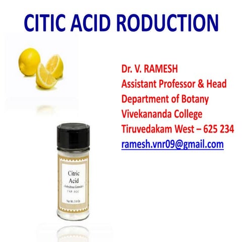 Citric Acid Production | PPTX